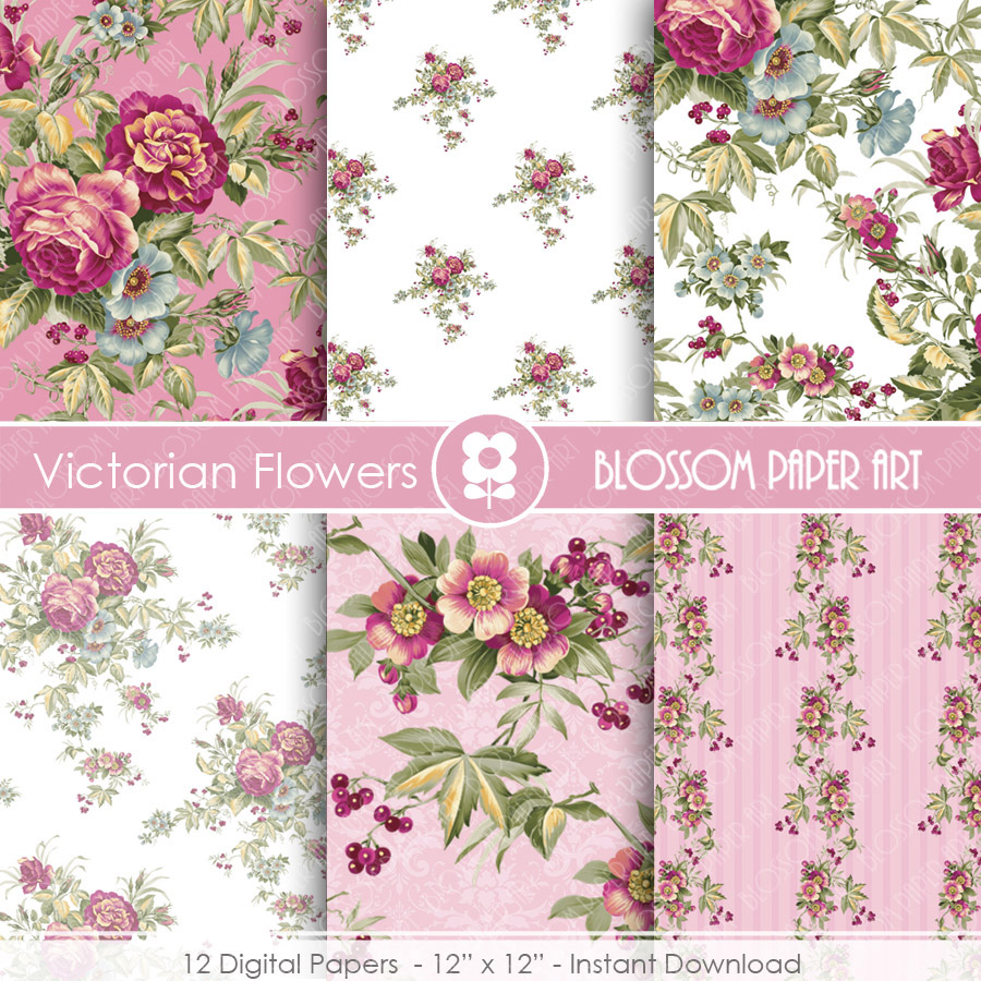 Rose Digital Paper, Shabby Chic Digital Paper Pack, Pink Roses, Wedding ...