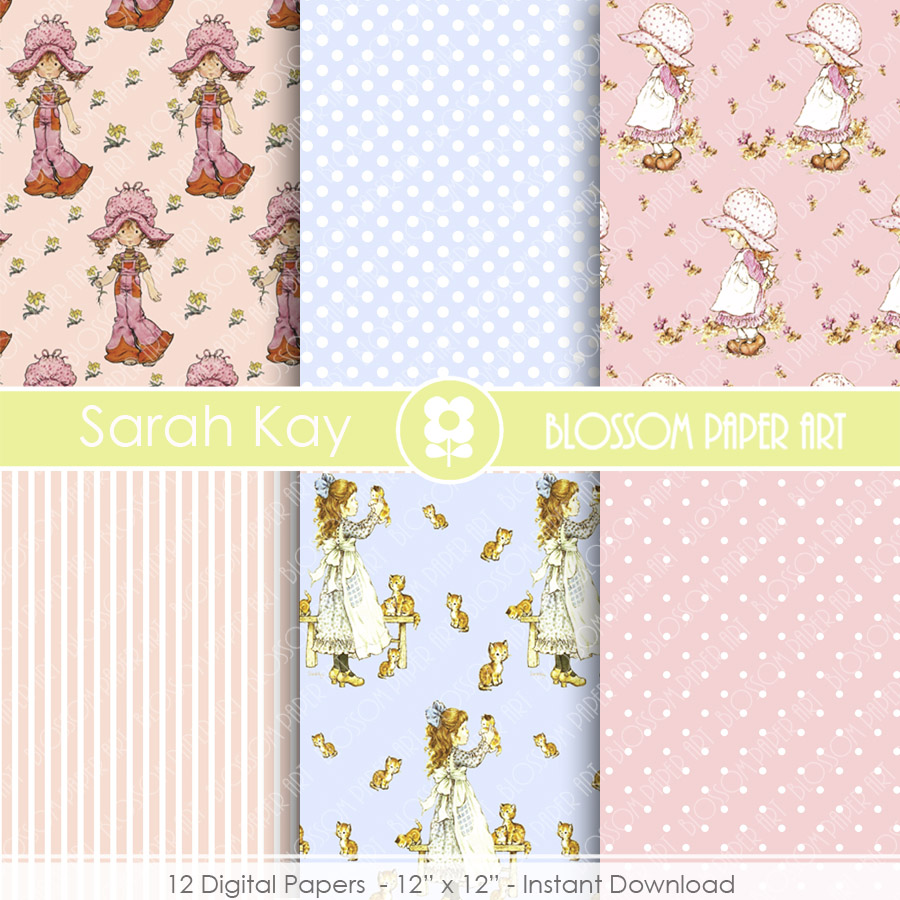 Sarah Kay Digital Paper, Digital Paper Pack, Scrapbooking, Shabby Chic ...