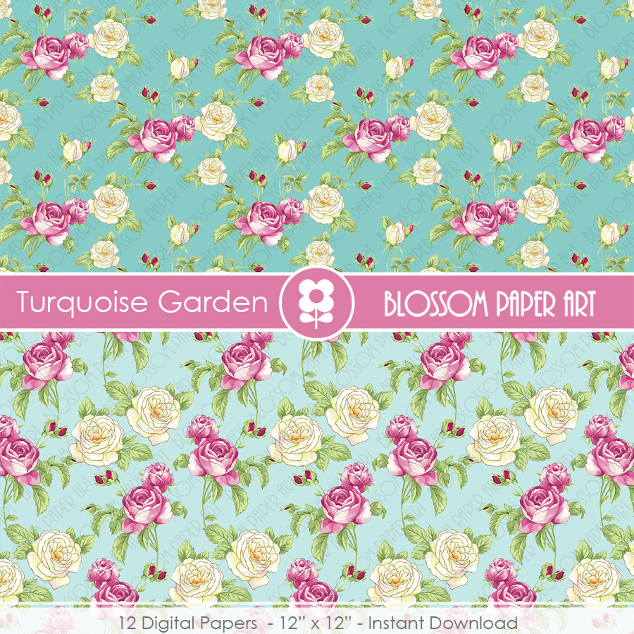 Scrapbooking Digital Paper, Floral Digital Paper Pack, Pink And ...