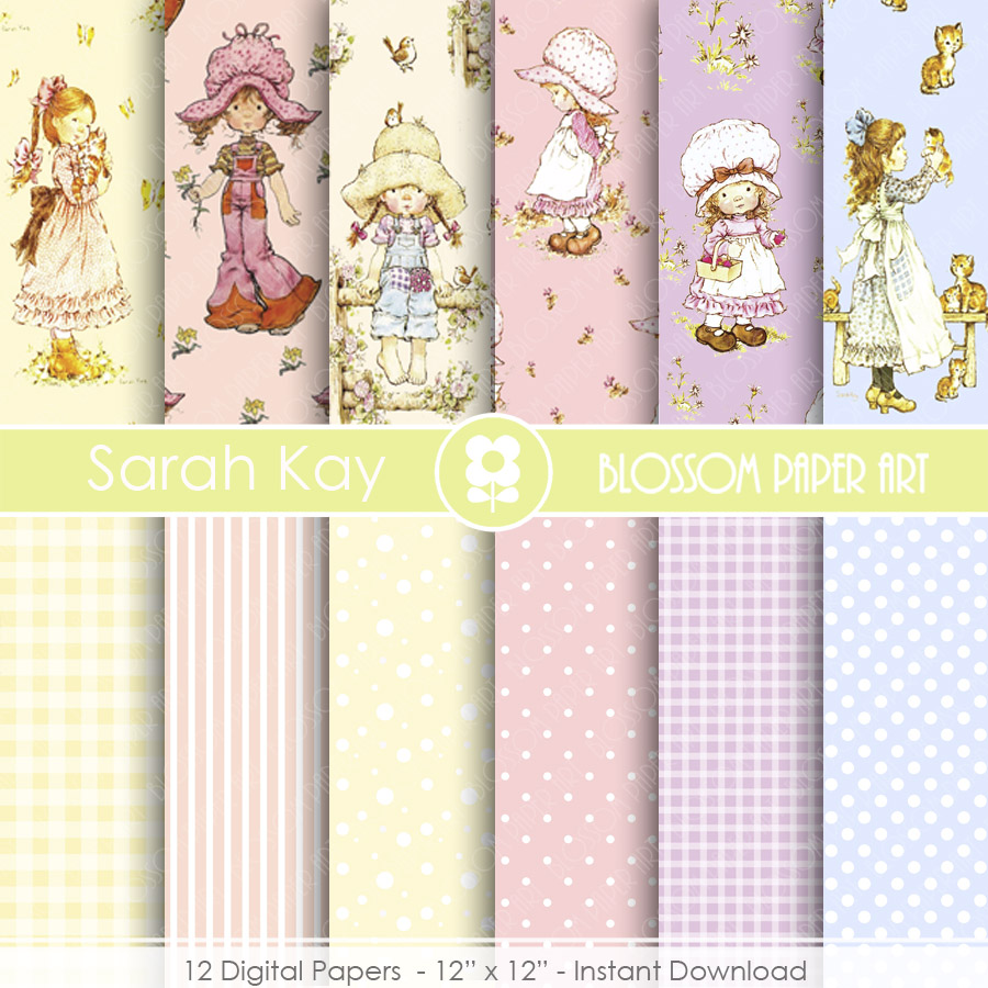Sarah Kay Digital Paper, Digital Paper Pack, Scrapbooking, Shabby Chic ...