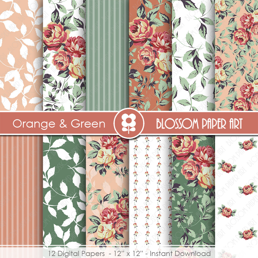 Flower Digital Paper Pack, Red Flowers Digital Scrapbooking Pack - Red ...
